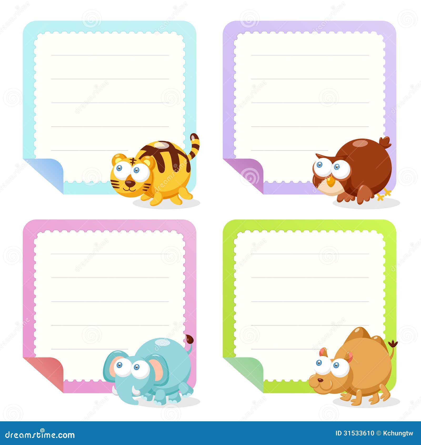 Cute Animal Note Papers Collection Stock Vector - Illustration of bird ...