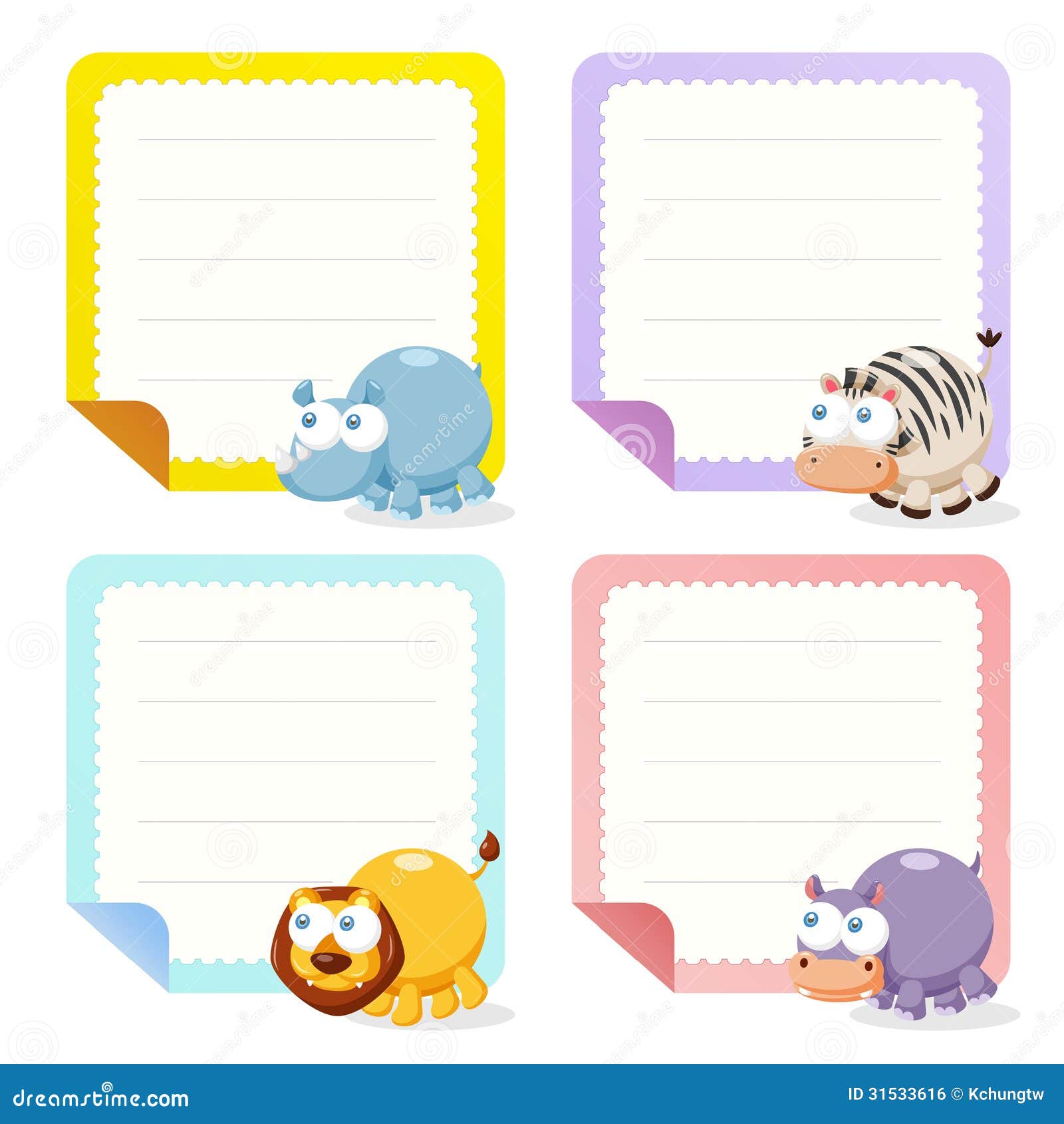 Cute Animal Note Papers Collection Stock Vector - Illustration of ...