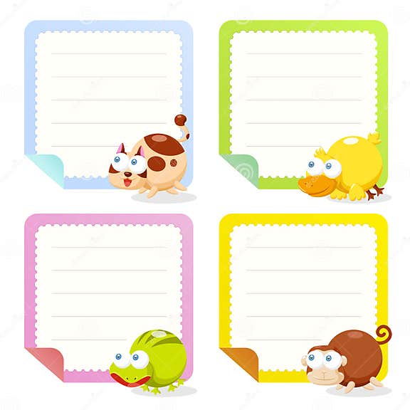 Cute Animal Note Papers Collection Stock Vector - Illustration of ...