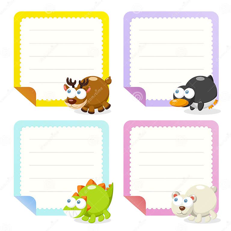 Cute Animal Note Papers Collection Stock Vector - Illustration of ...