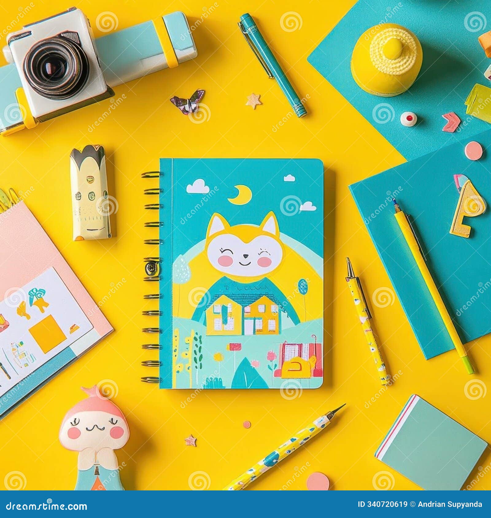 Cute Animal Notebook with Yellow and Blue Color Scheme Stock ...