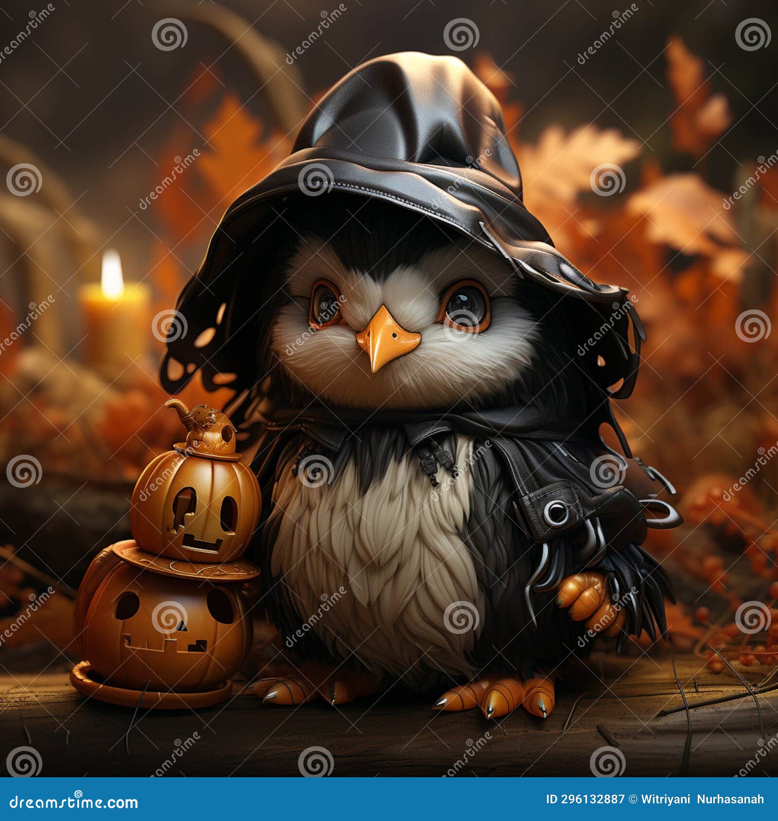 Cute Animal Penguin with Witch Costume. Generative Ai Stock Image ...