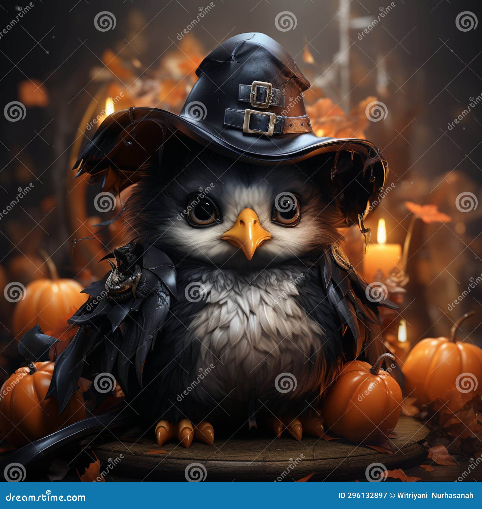 Cute Animal Penguin with Witch Costume. Generative Ai Stock Image ...