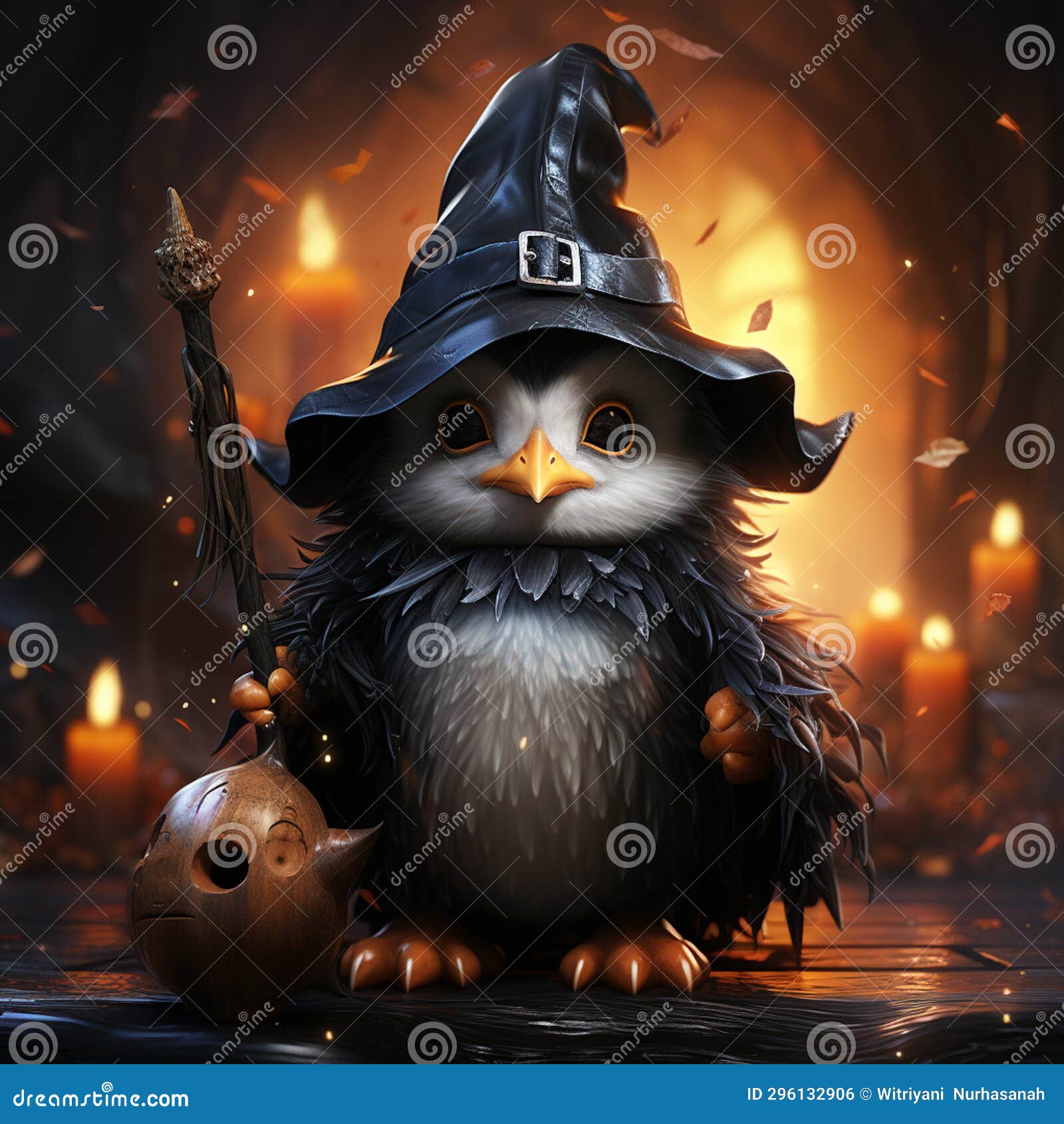 Cute Animal Penguin with Witch Costume. Generative Ai Stock ...
