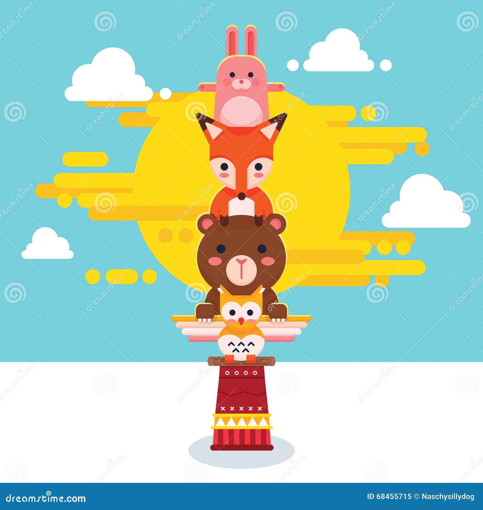Cute Animal Totem Pole stock vector. Illustration of history - 68455715