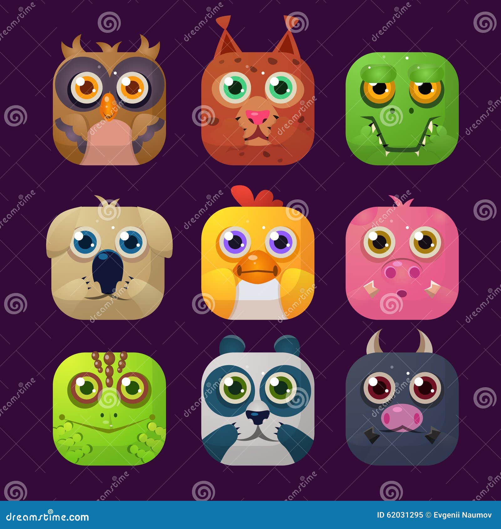 Cute Animal Vector Illustration Icon Set Stock Vector - Illustration of ...