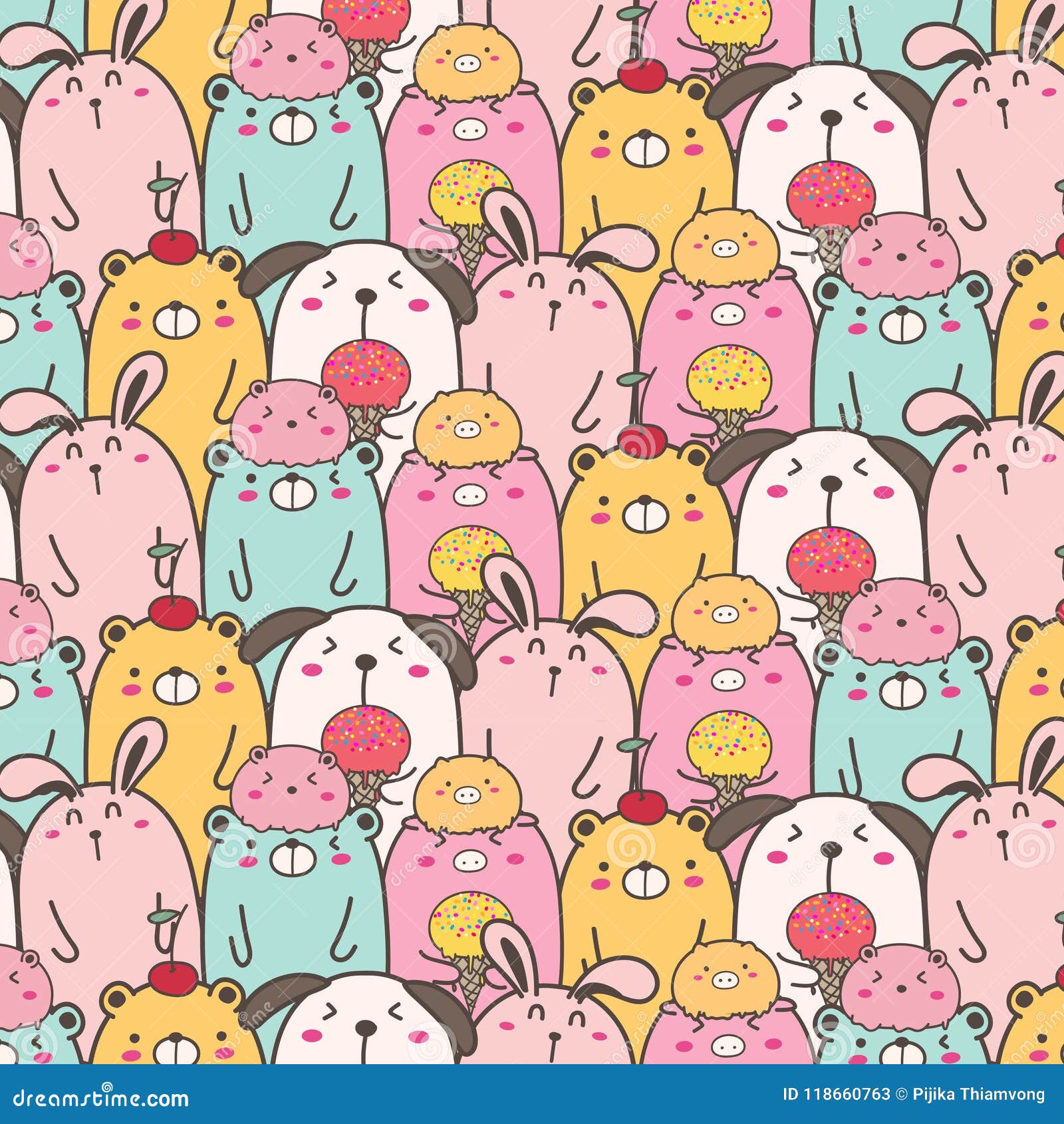 Cute Animal Vector Pattern Background. Fun Doodle Stock Vector ...