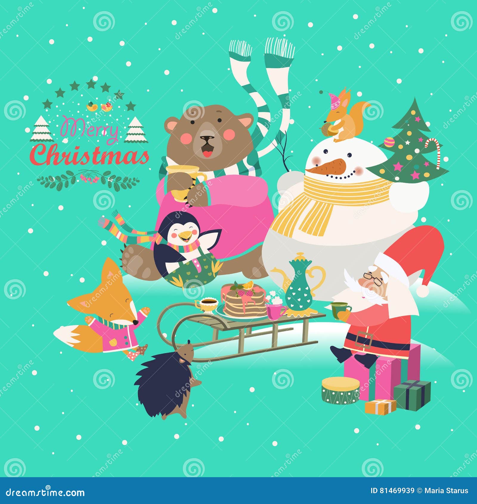Cute Animals Celebrating Christmas Stock Vector - Illustration of ...