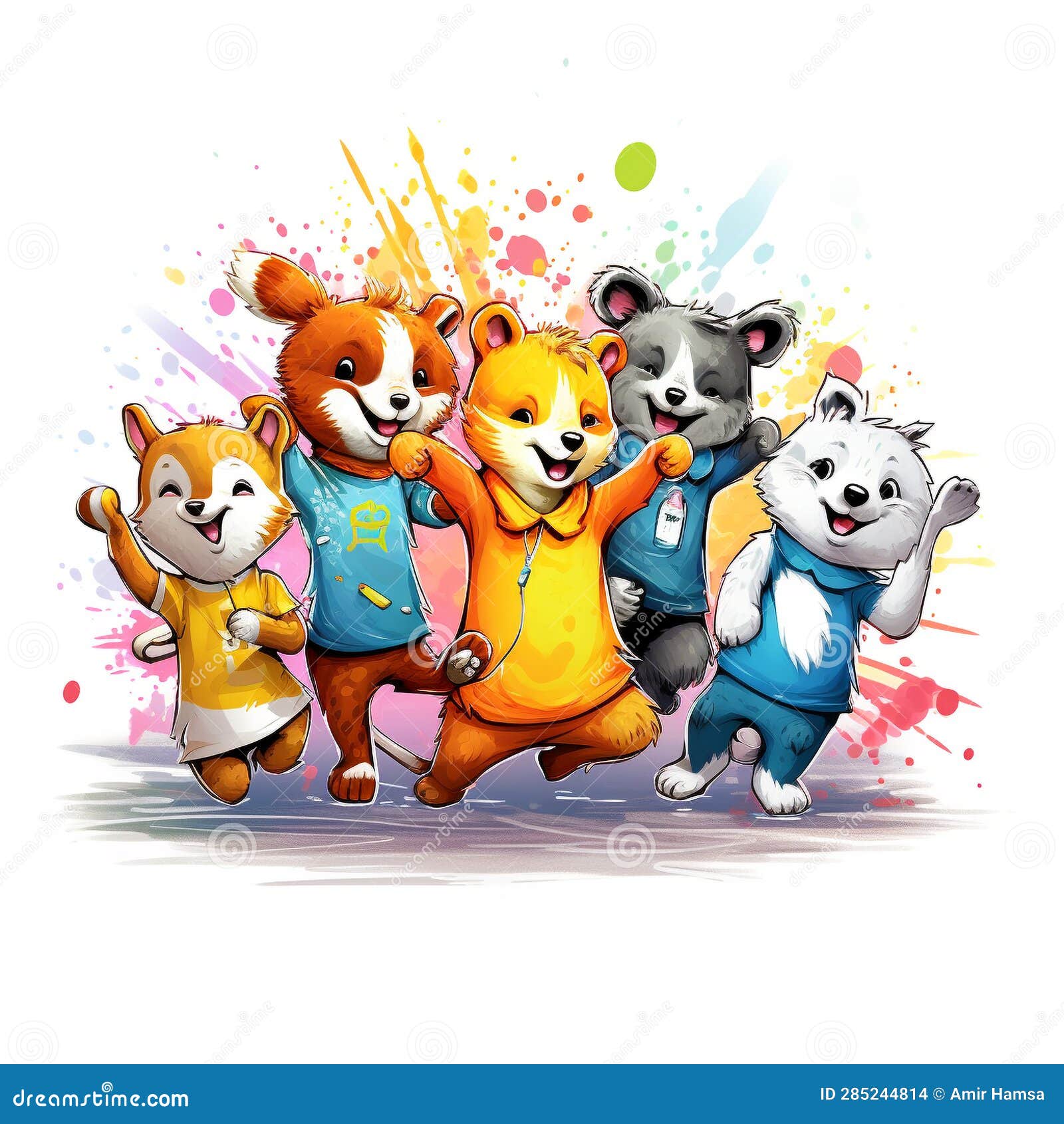Cute animals dancing stock illustration. Illustration of comics - 285244814
