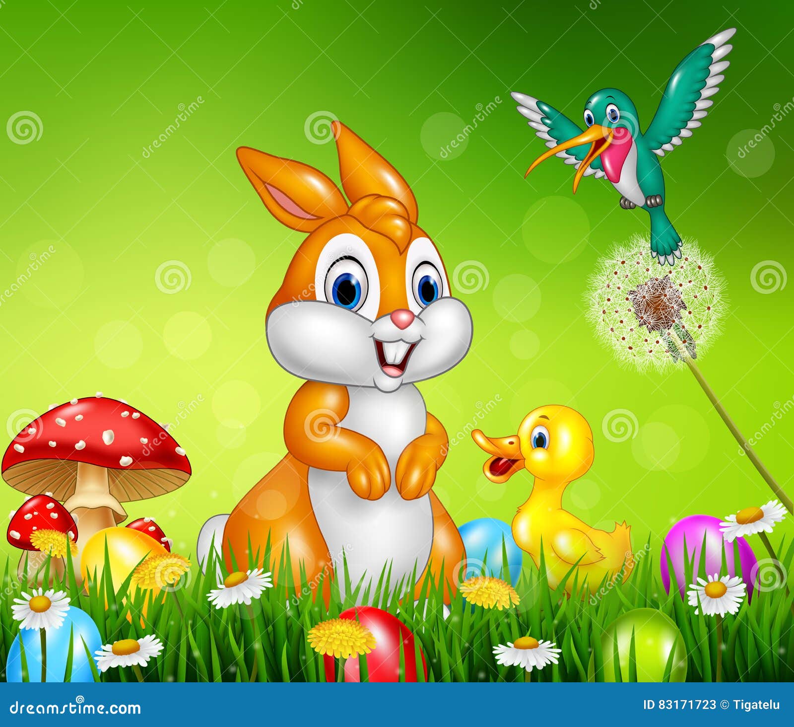 Cute Animals Easter Eggs on Green Grass Stock Vector - Illustration of ...