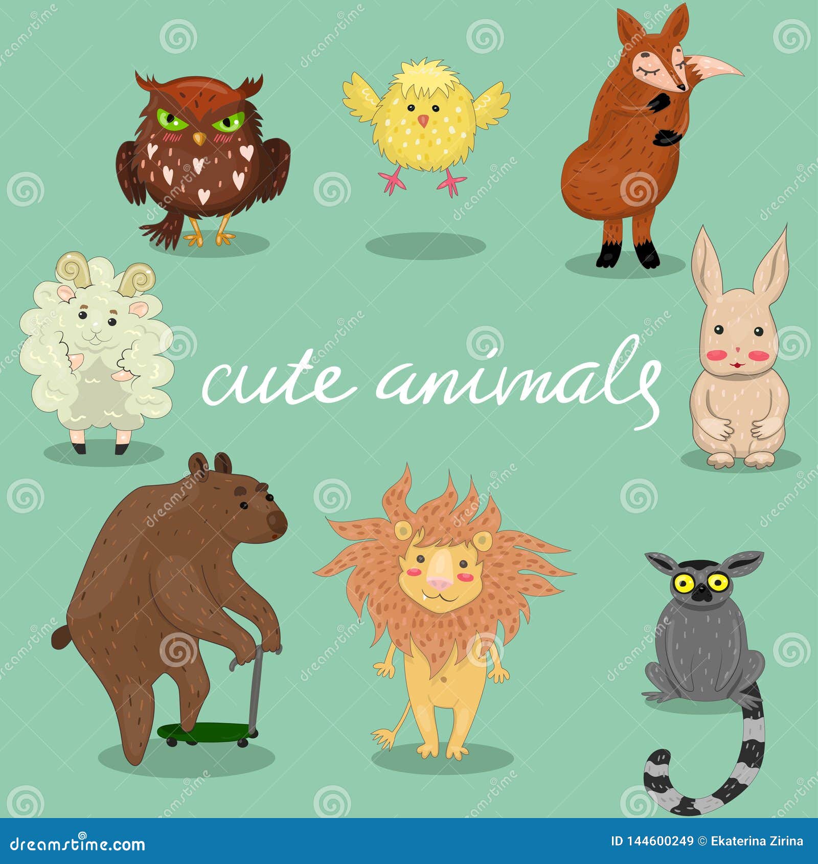 Cute Animals Hand Drawn Style Vector Illustration Stock Illustration ...