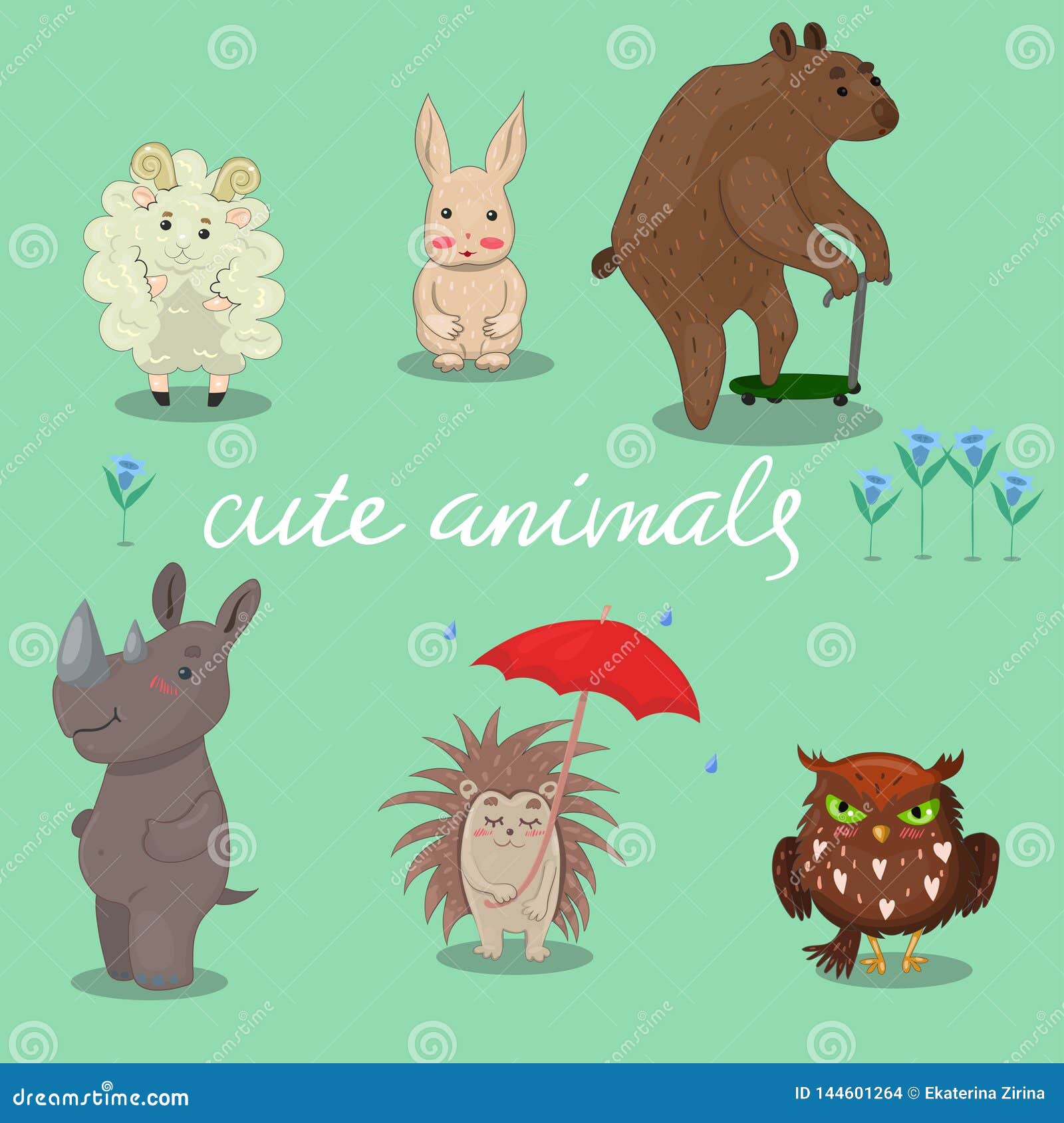 Cute Animals Hand Drawn Style Vector Illustration Stock Illustration ...