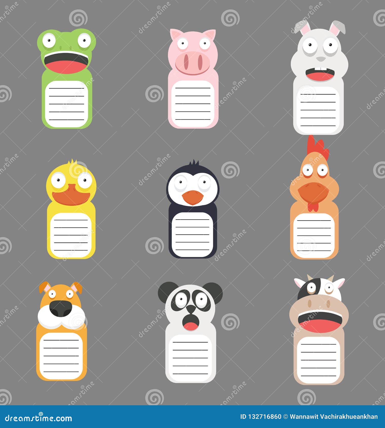 Cute animals head banner stock vector. Illustration of jungle - 132716860