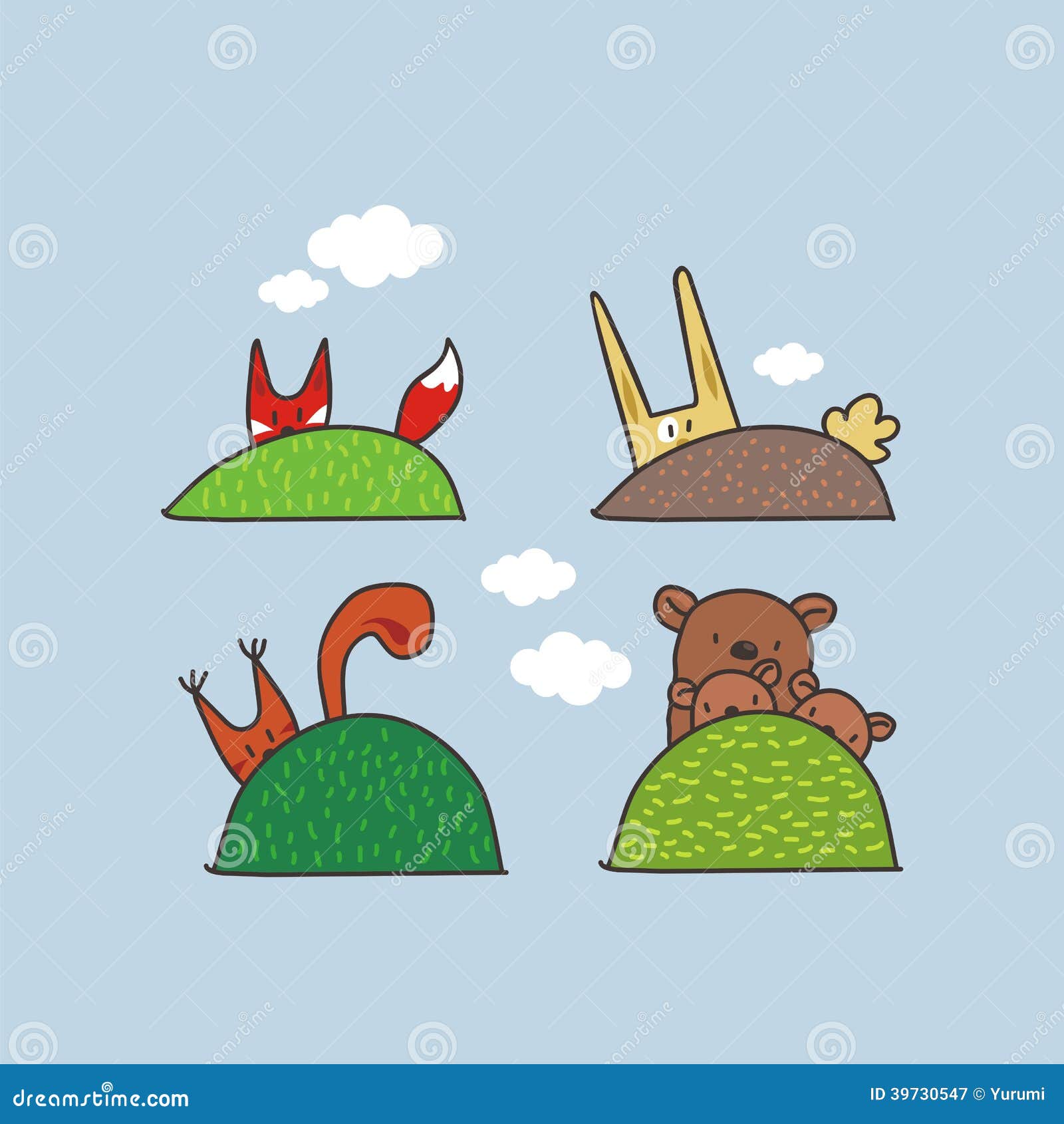 Cute Animals Hiding stock vector. Illustration of green - 39730547