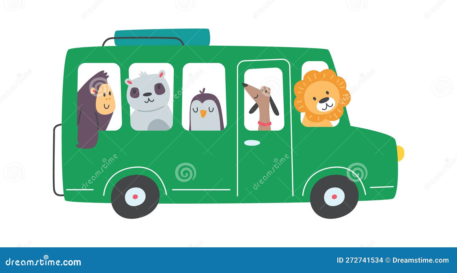 Cute animals inside bus stock vector. Illustration of driving - 272741534