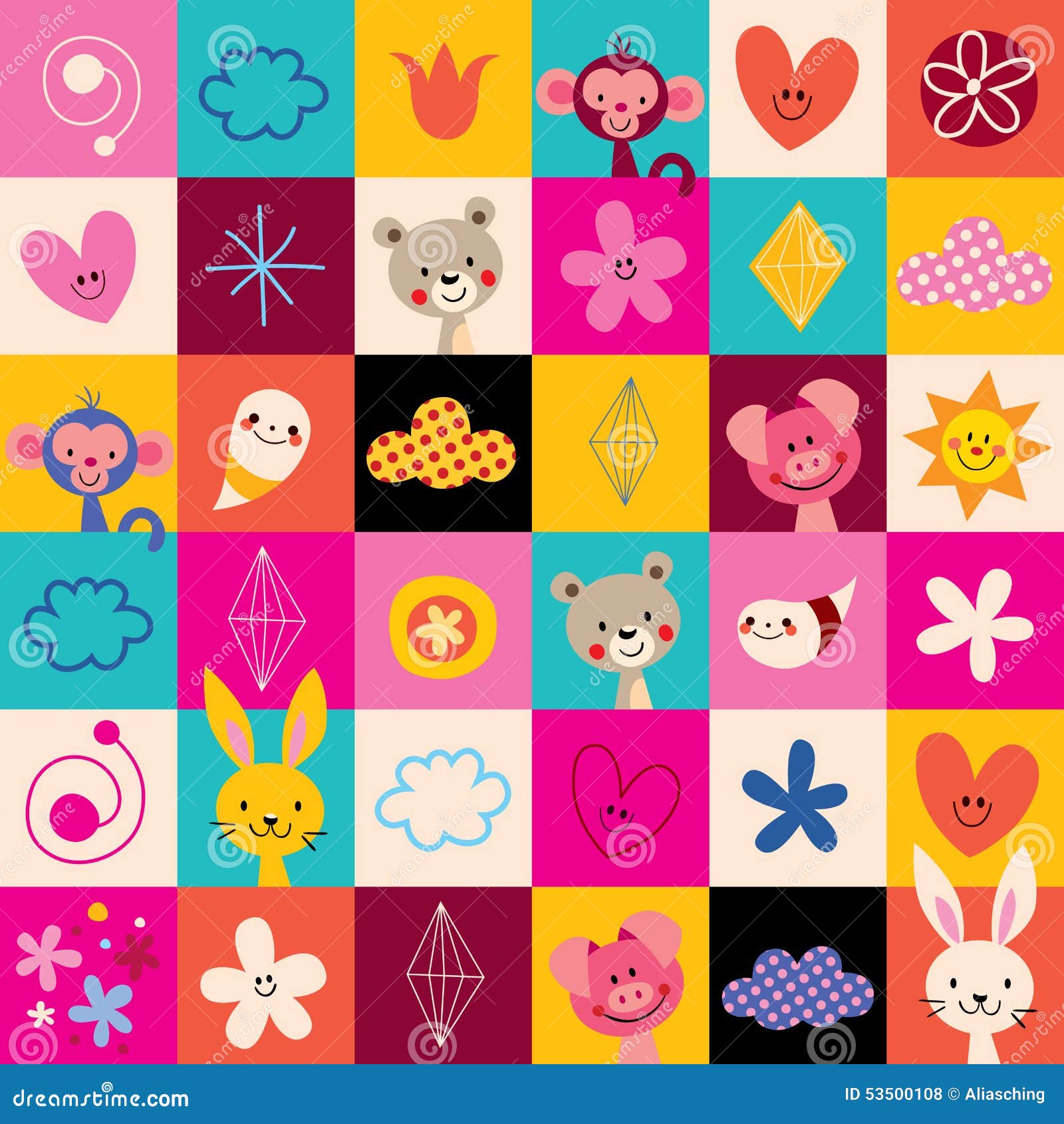 Cute animals kids pattern stock vector. Illustration of cute - 53500108