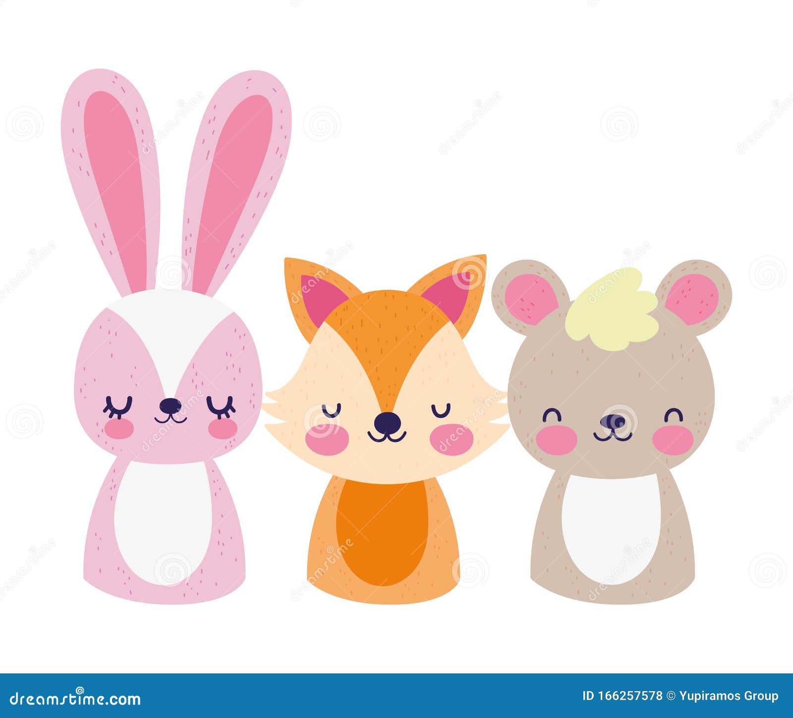 Cute Animals Little Bear Rabbit and Fox Cartoon Stock Vector ...