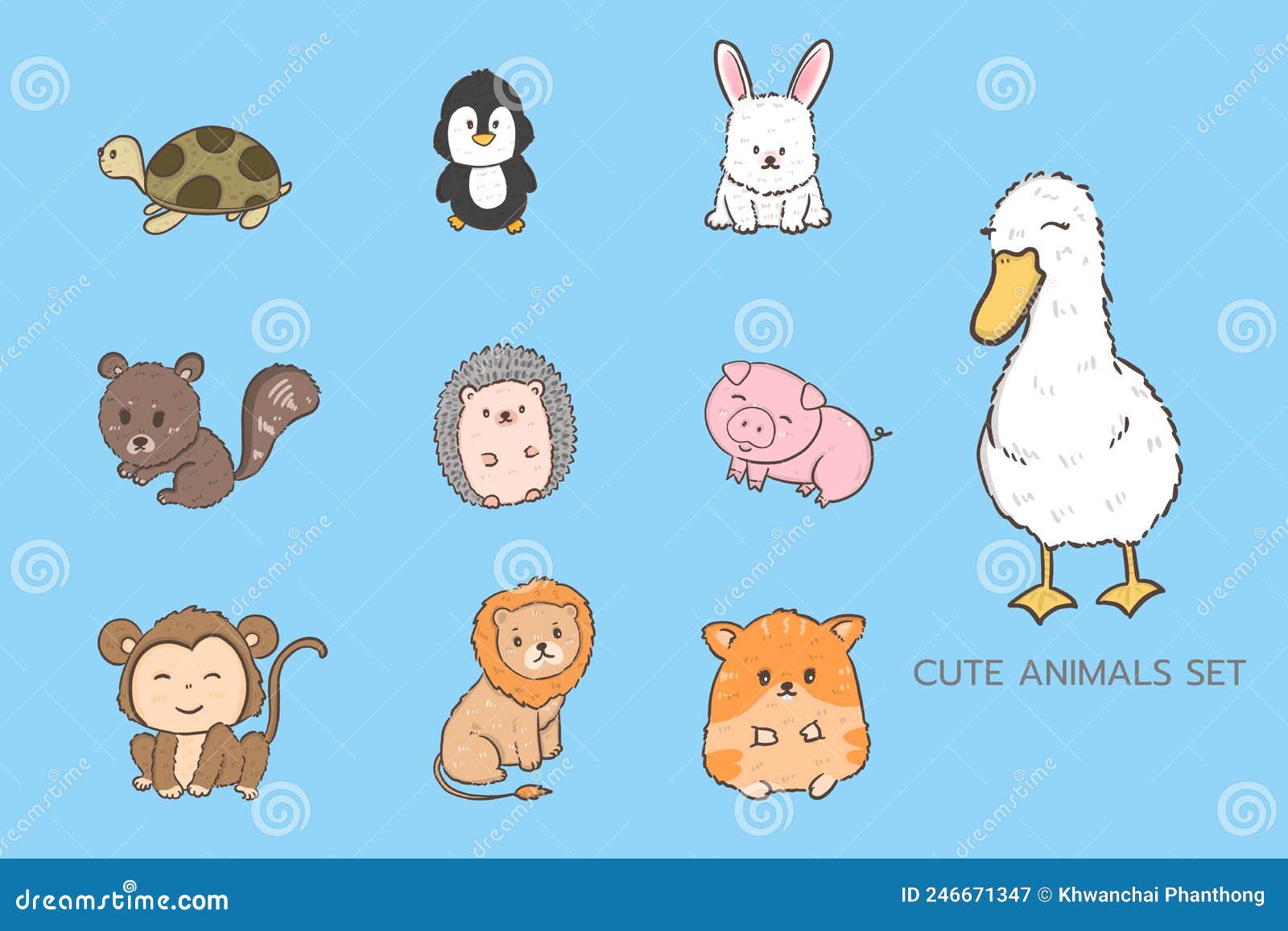 Cute Animals Minimal Cartoon Character Set Stock Illustration ...