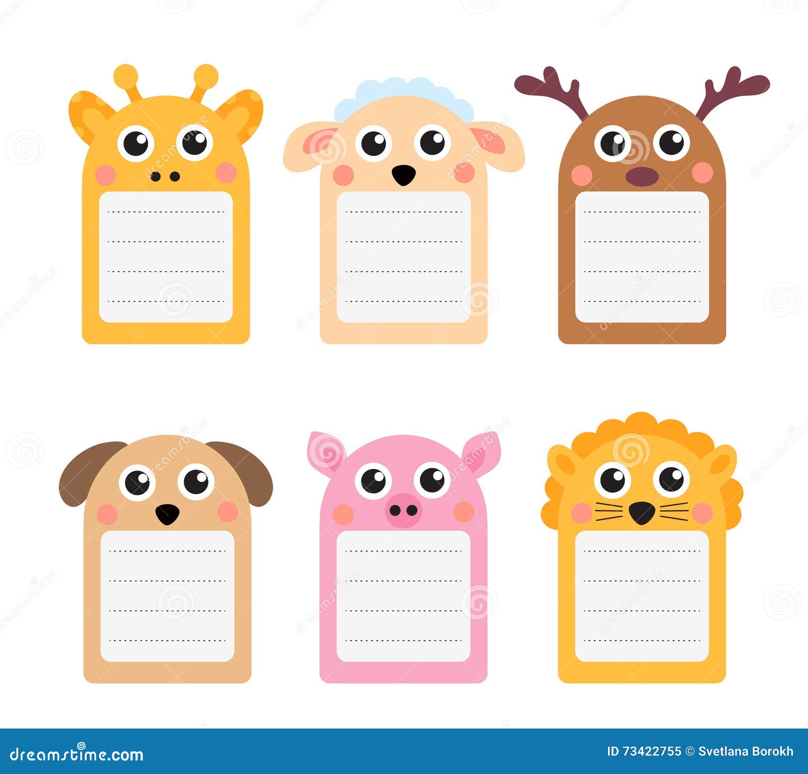 Cute Animals Note Set of Scrapbook Elements. Vector Illustration Stock ...