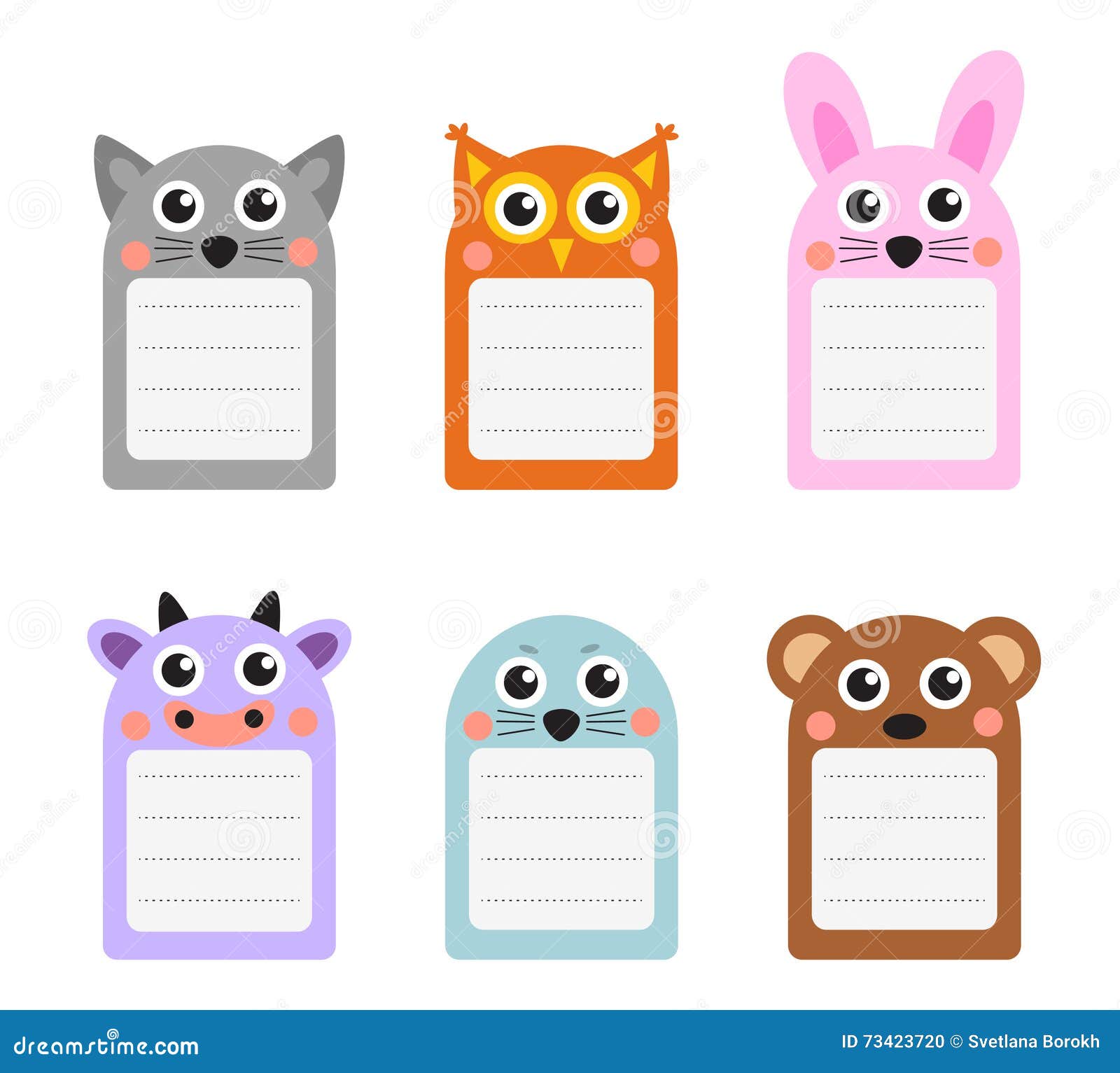 Cute Animals Note Set of Scrapbook Elements. Vector Illustration Stock ...