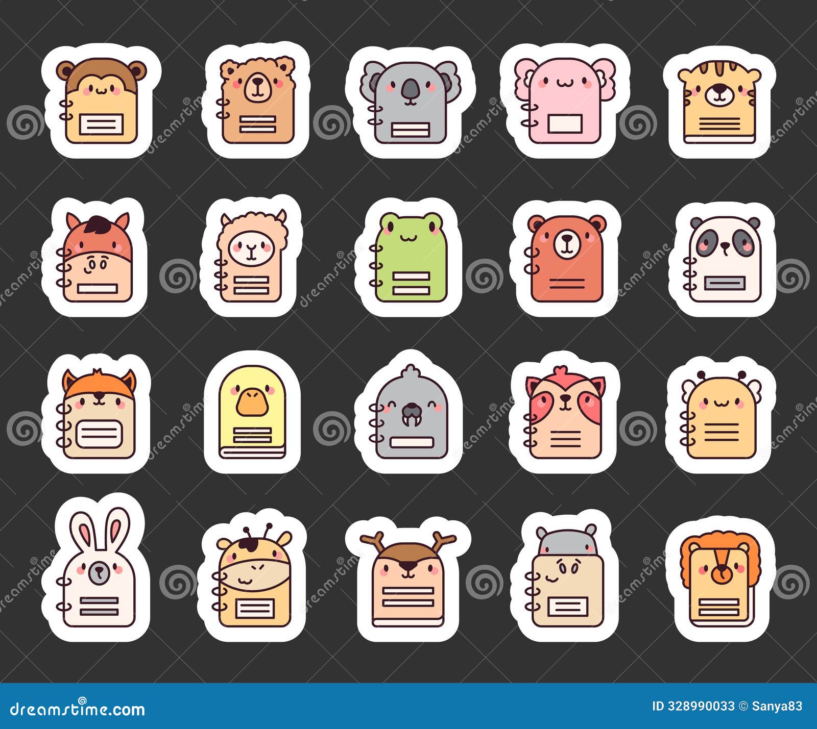 Cute Animals on Notebook Covers. Sticker Bookmark Stock Illustration ...