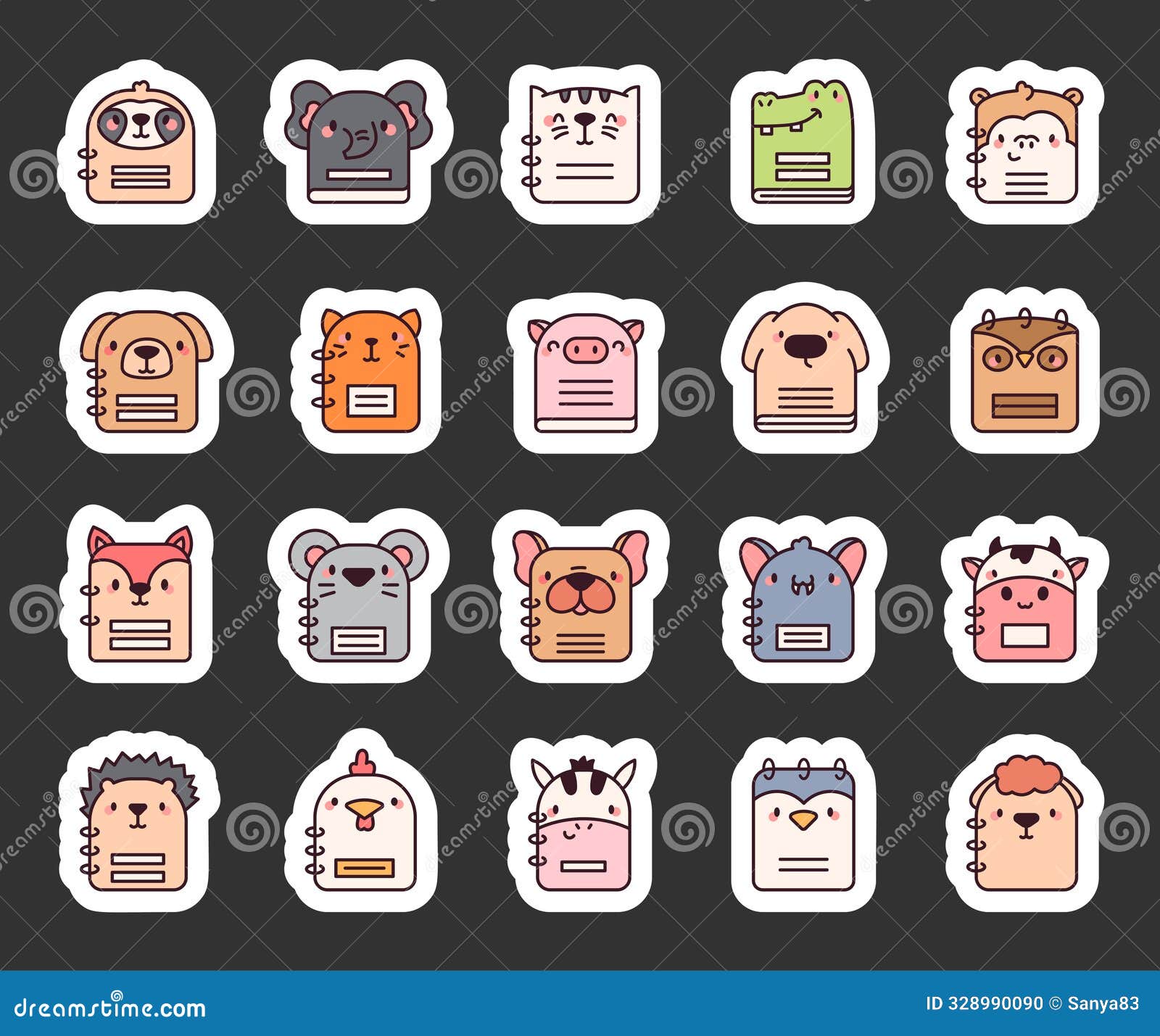 Cute Animals on Notebook Covers. Sticker Bookmark Stock Illustration ...