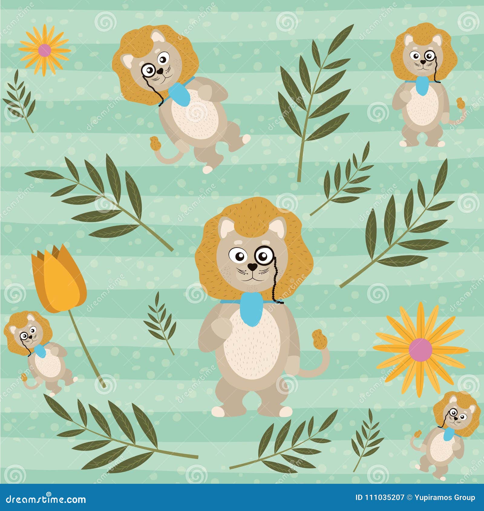 Cute Animals Pattern Background Stock Vector - Illustration of lion ...