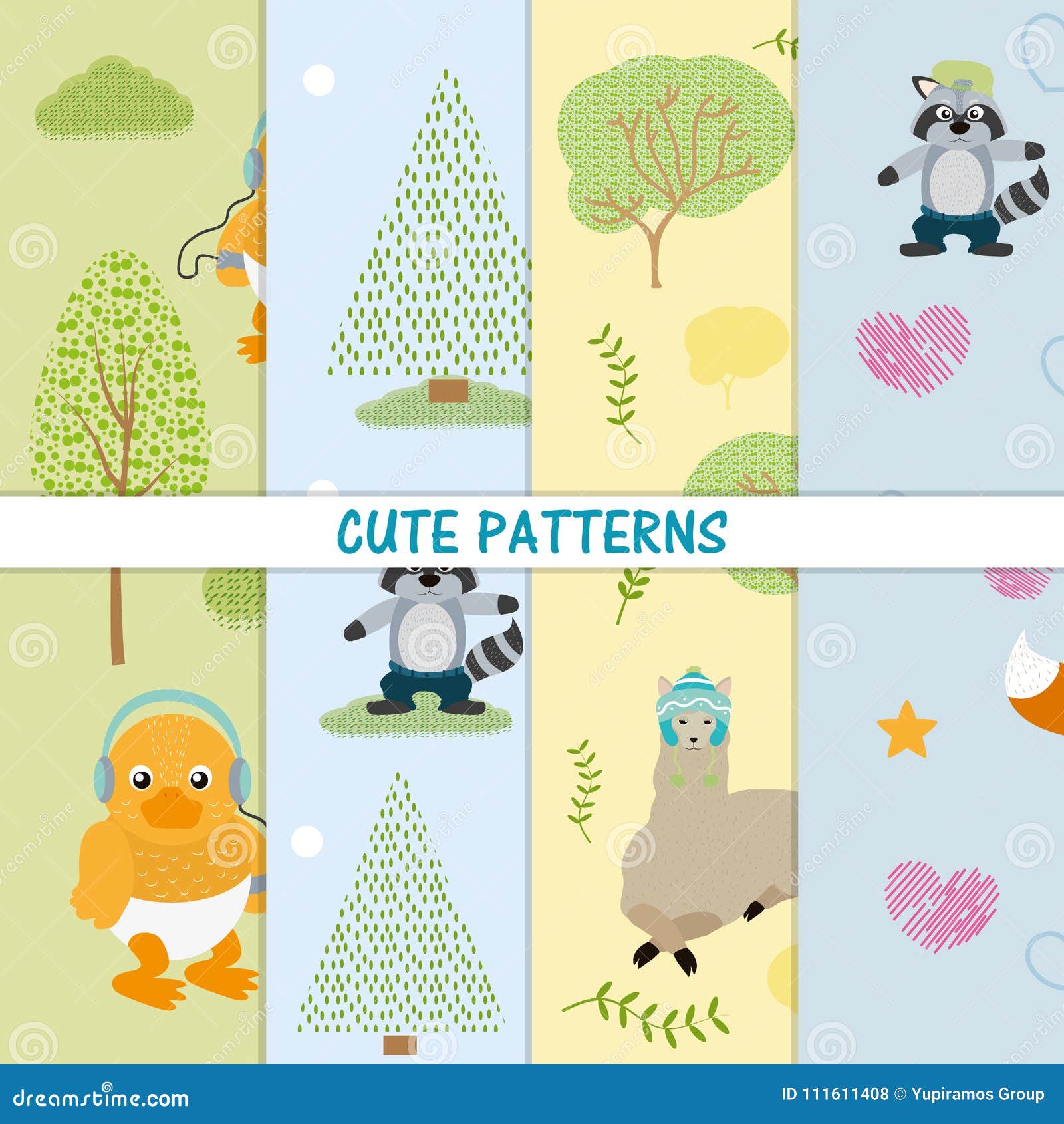 Cute animals patterns stock vector. Illustration of little - 111611408