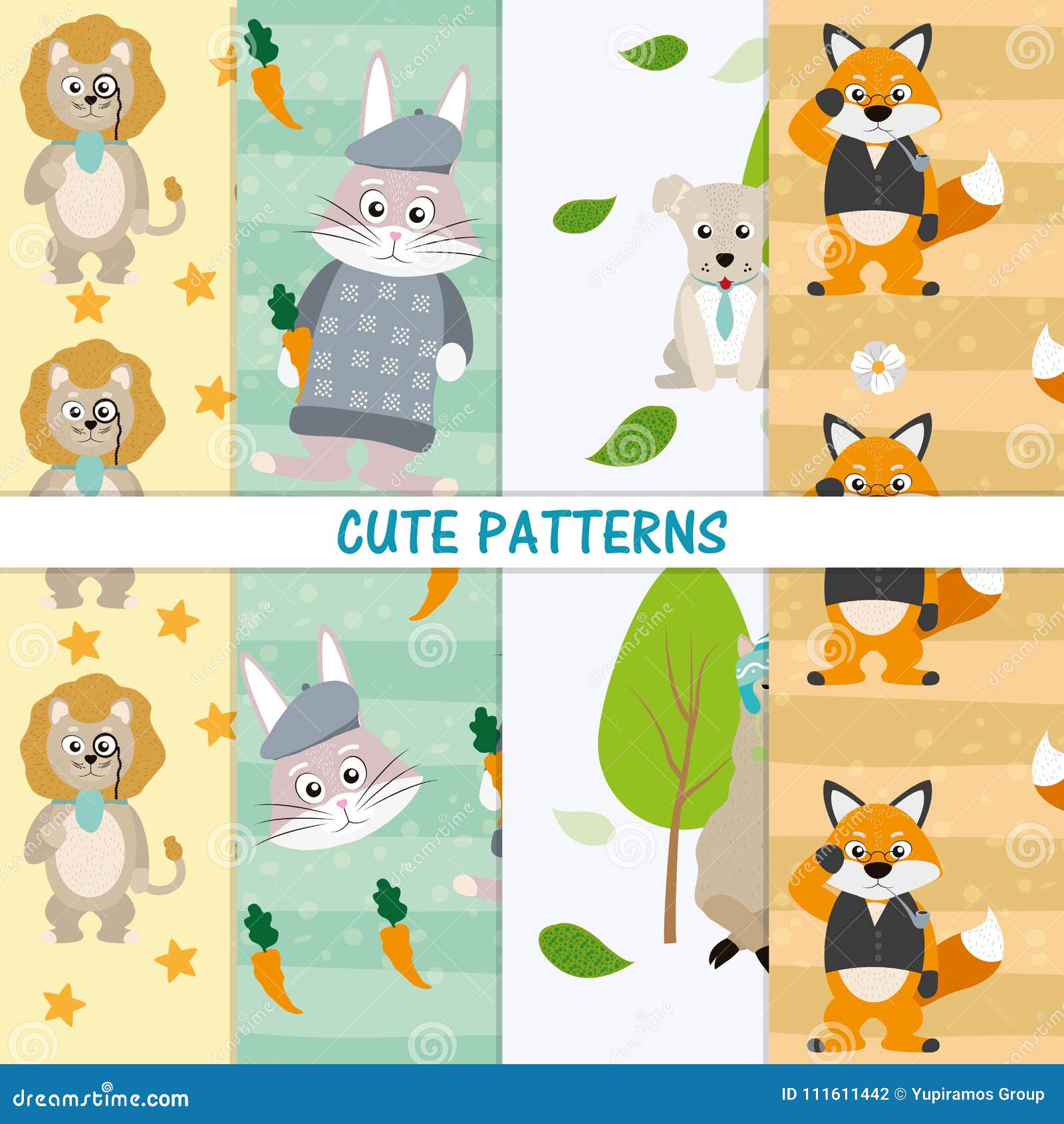 Cute animals patterns stock vector. Illustration of character - 111611442