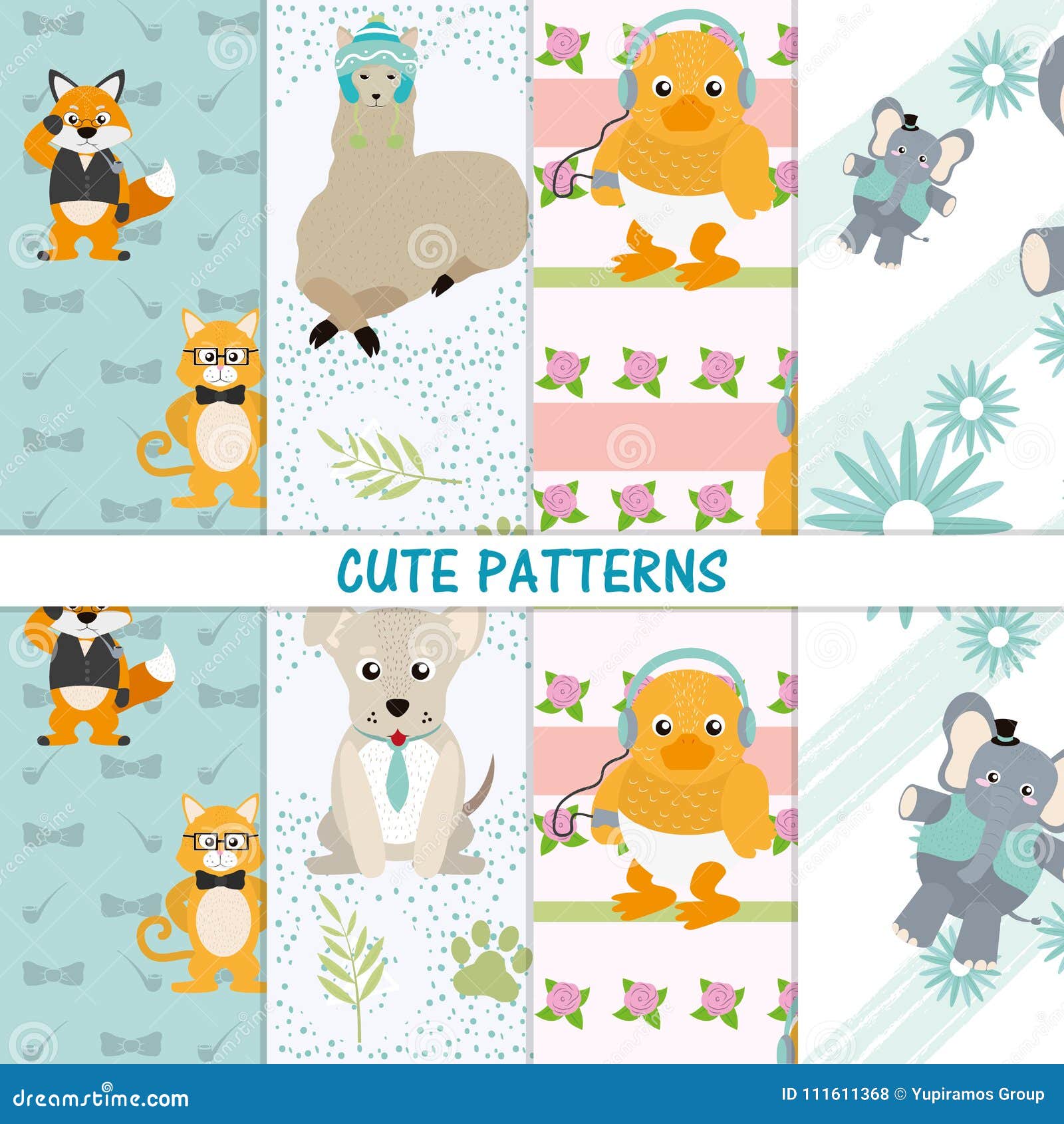 Cute animals patterns stock vector. Illustration of drawing - 111611368