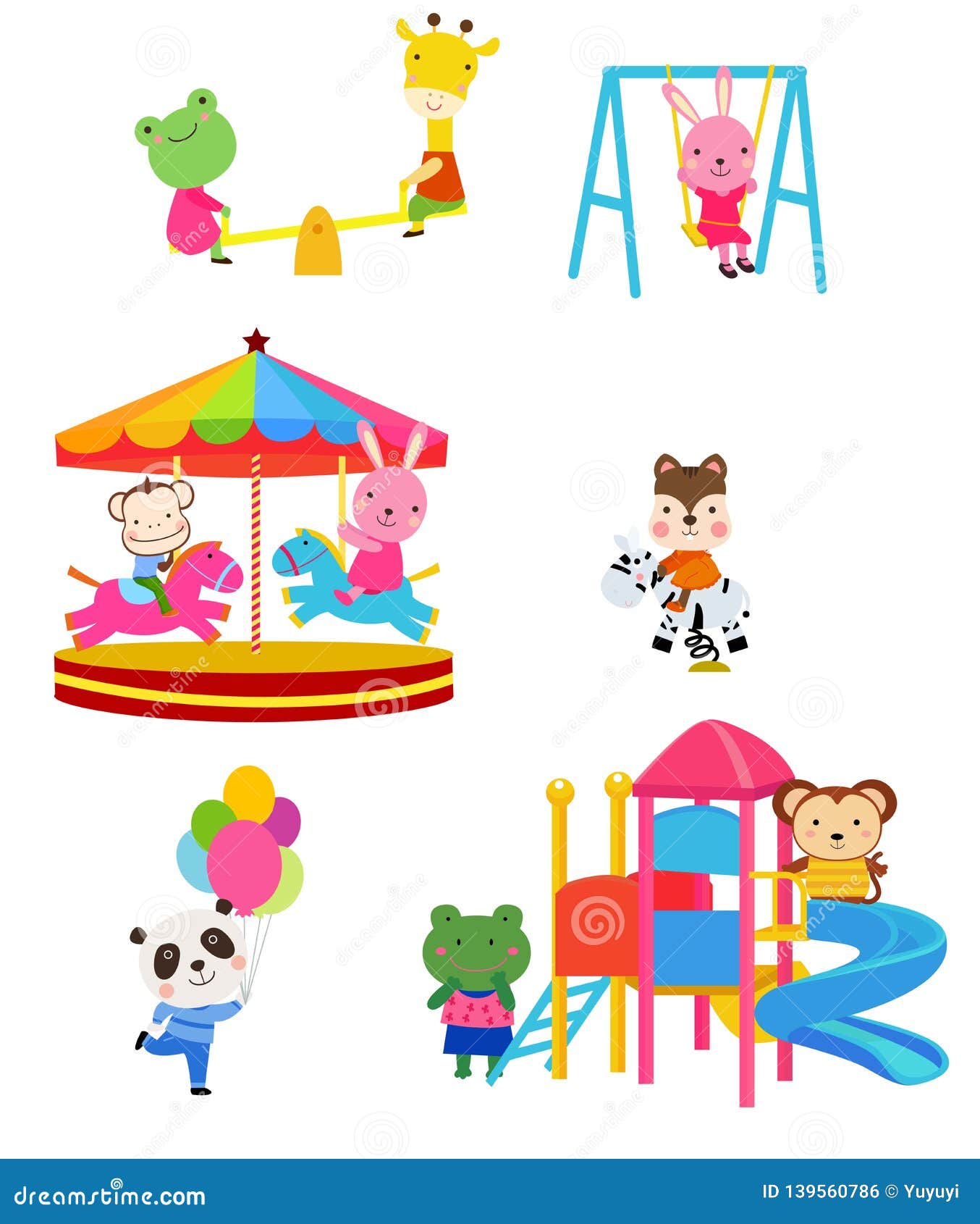 Cute Animals playing stock vector. Illustration of scene - 139560786