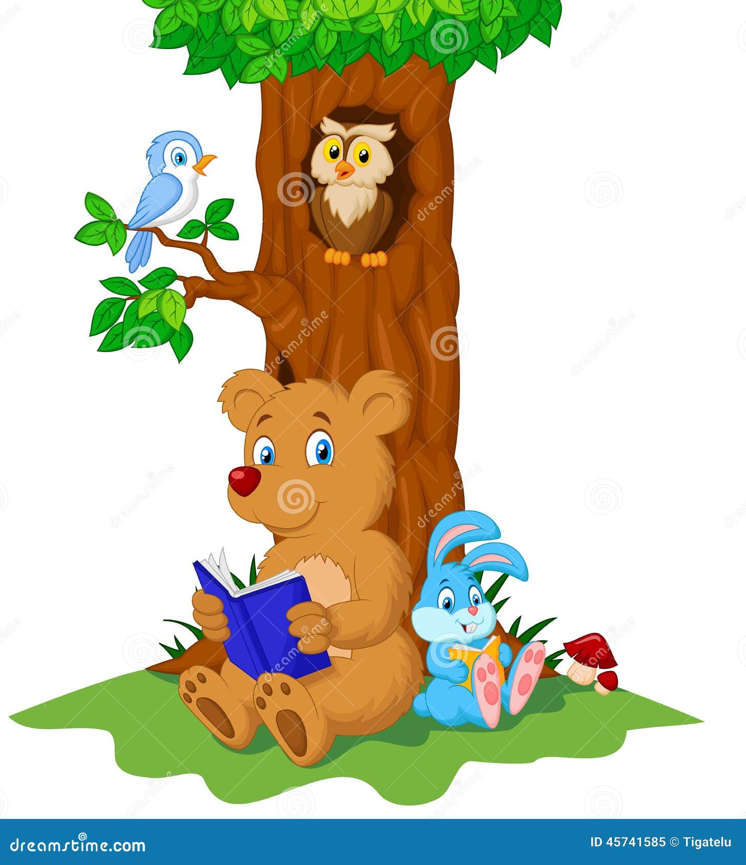 Cute Cartoon Animals Reading