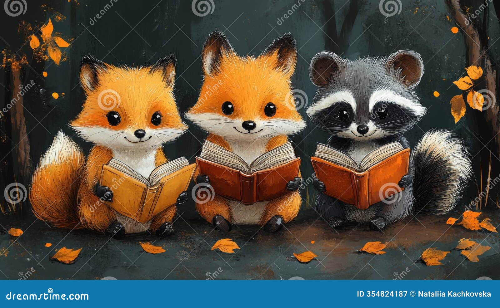Cute animals reading books stock illustration. Illustration of white ...