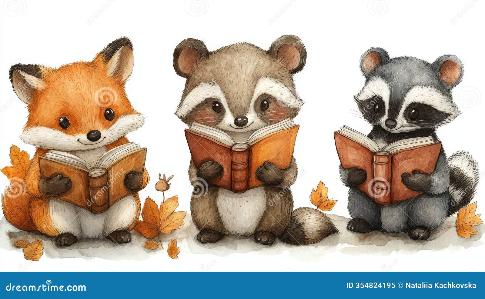 Cute animals reading books stock illustration. Illustration of white ...