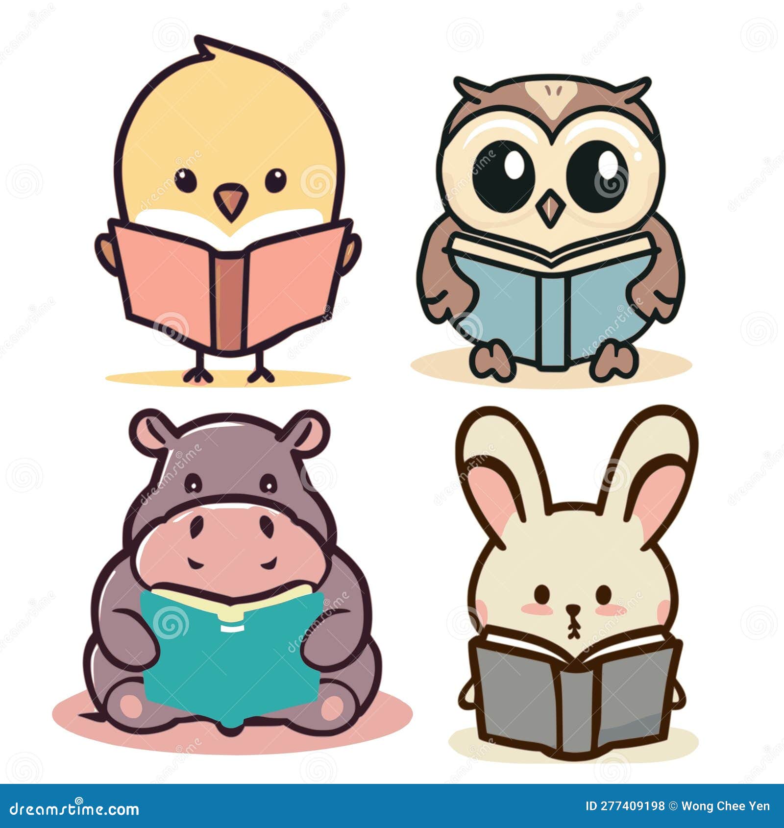 Cute Animals Reading Books Vector Graphics Stock Illustration ...