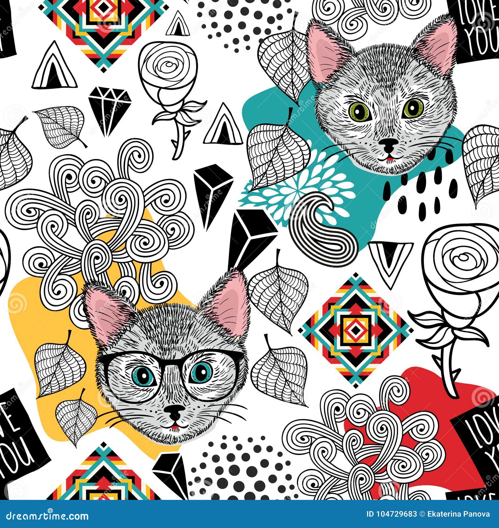Cute Animals Seamless Pattern. Stock Vector - Illustration of face ...