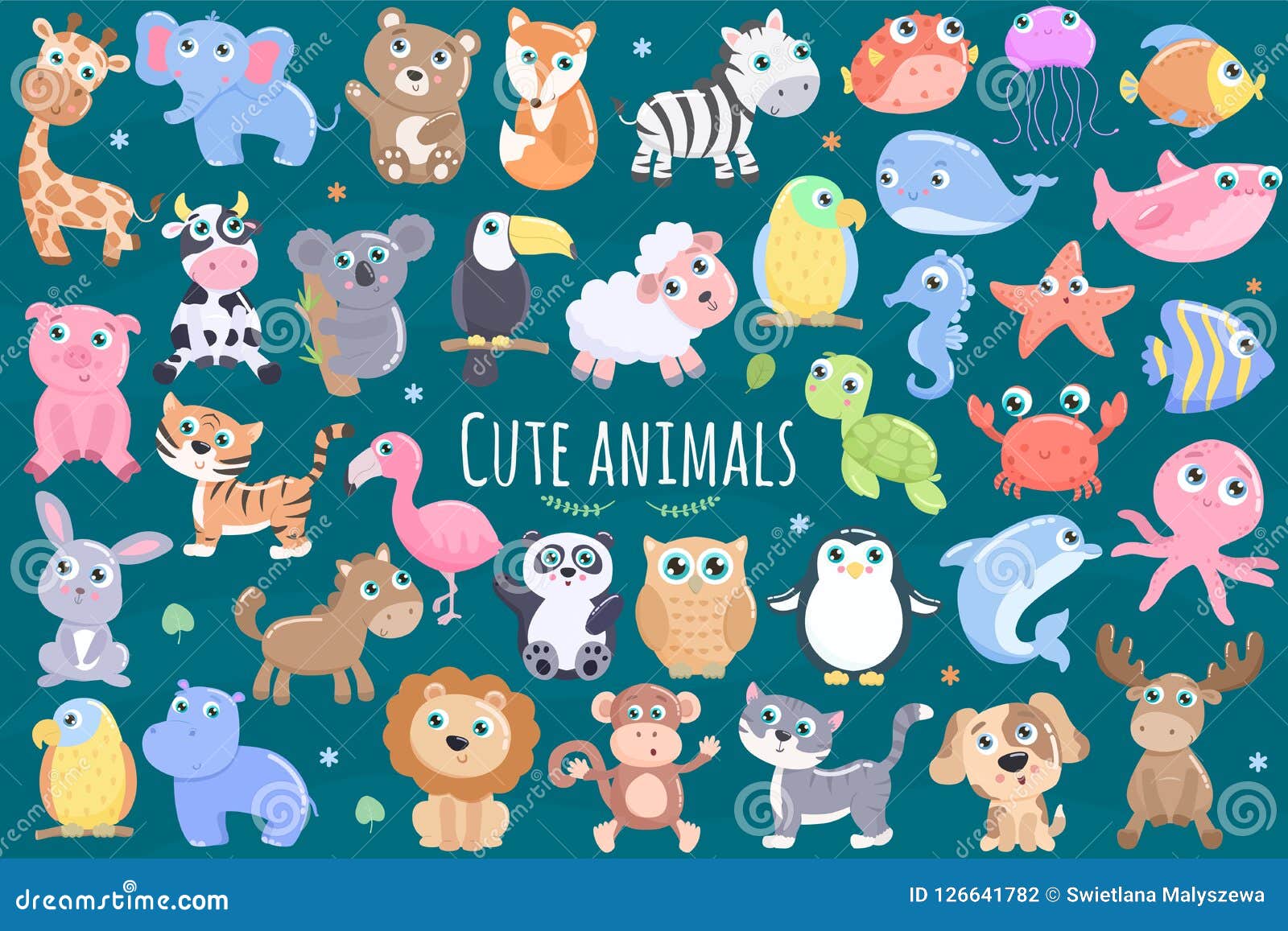 Cute animals set. stock illustration. Illustration of crab - 126641782