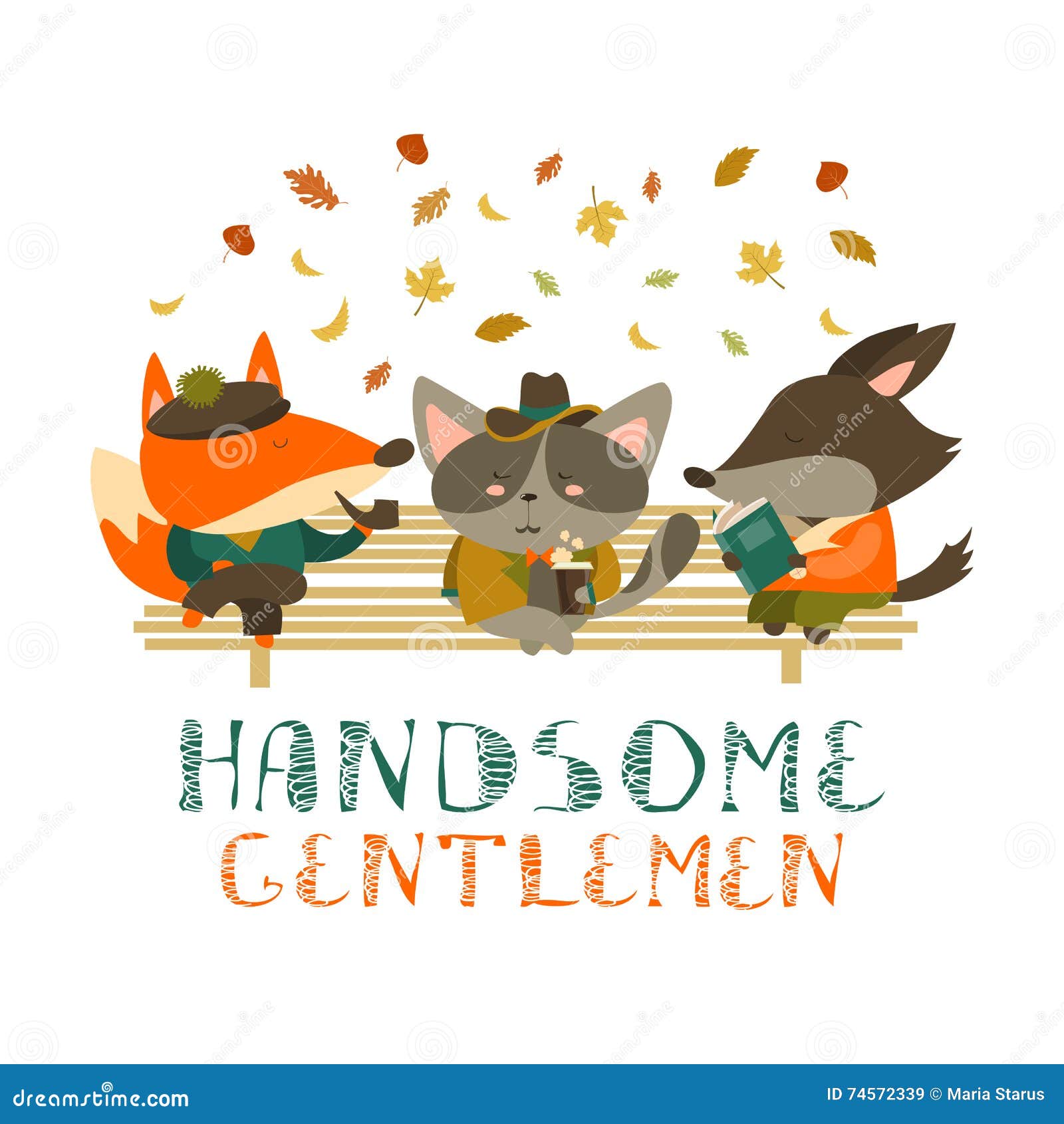 Cute Animals Sitting on Bench Stock Vector - Illustration of design ...