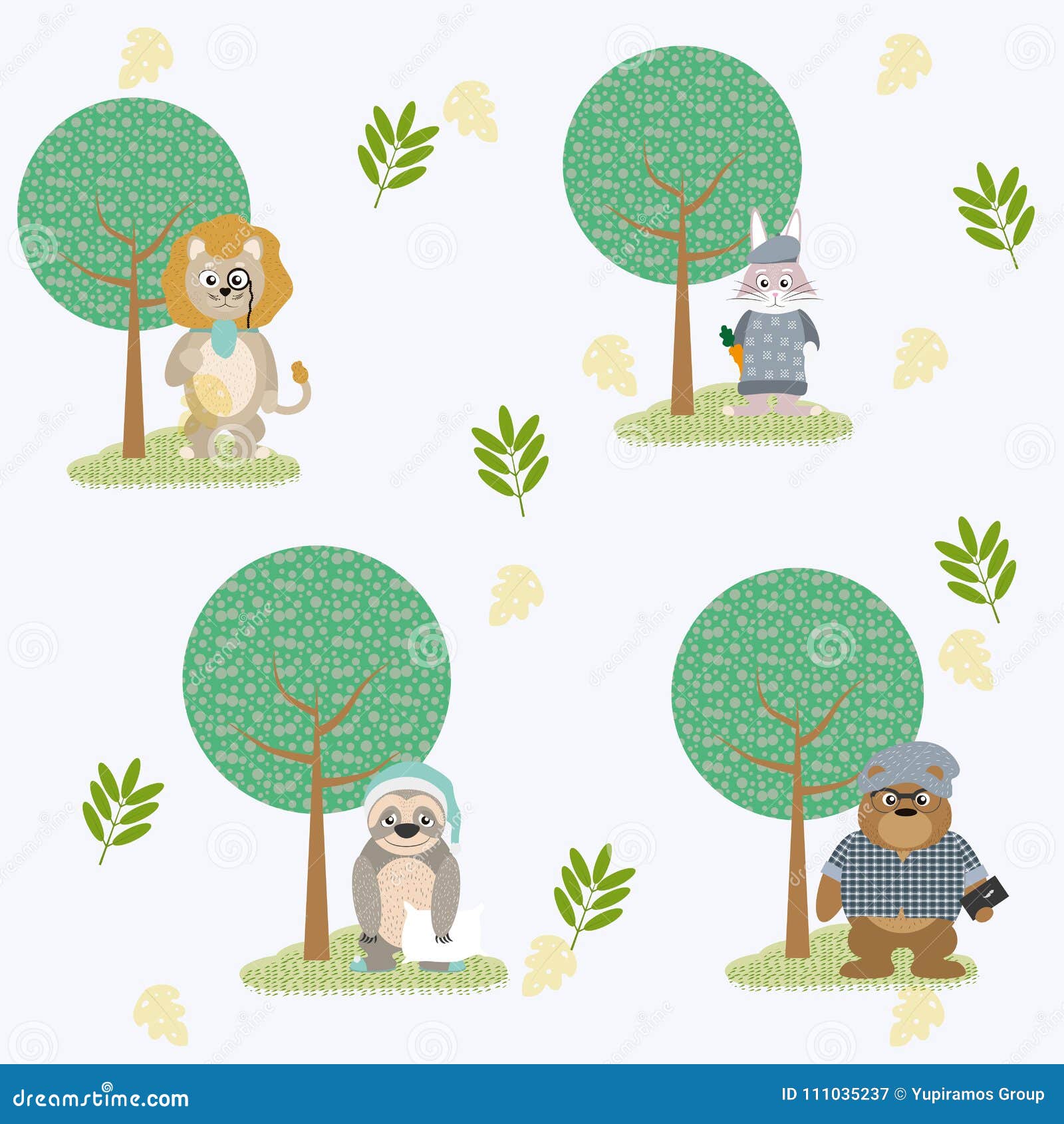 Cute animals under trees stock vector. Illustration of rabbit - 111035237