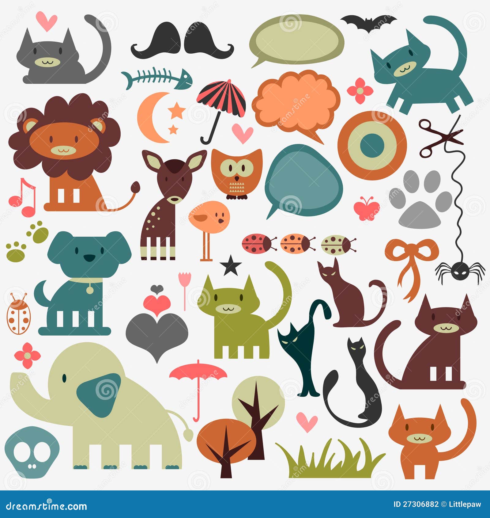 Cute Animals and Various Elements Stock Vector - Illustration of card ...