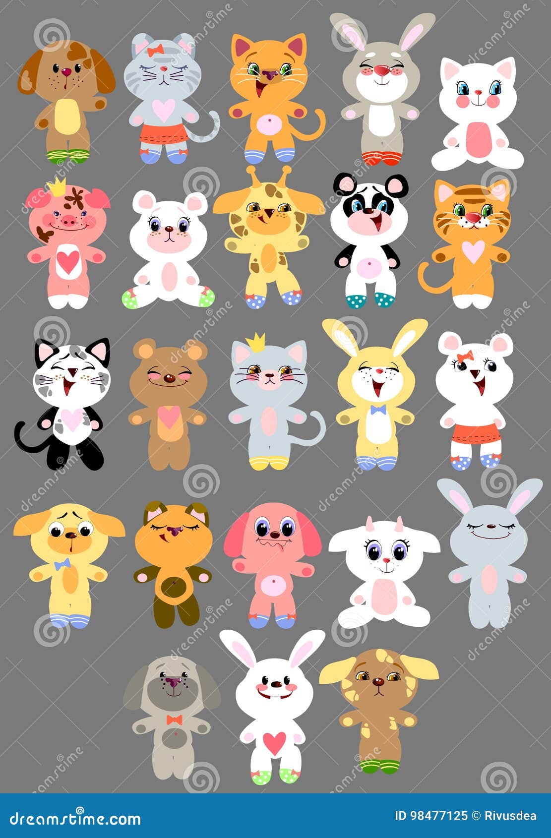 Cute animals vector set stock vector. Illustration of wildlife - 98477125
