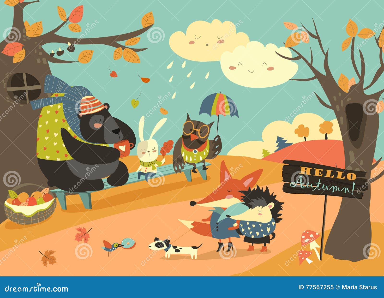 Cute Forest Animals Peepped Out From Their Burrows Vector Set ...