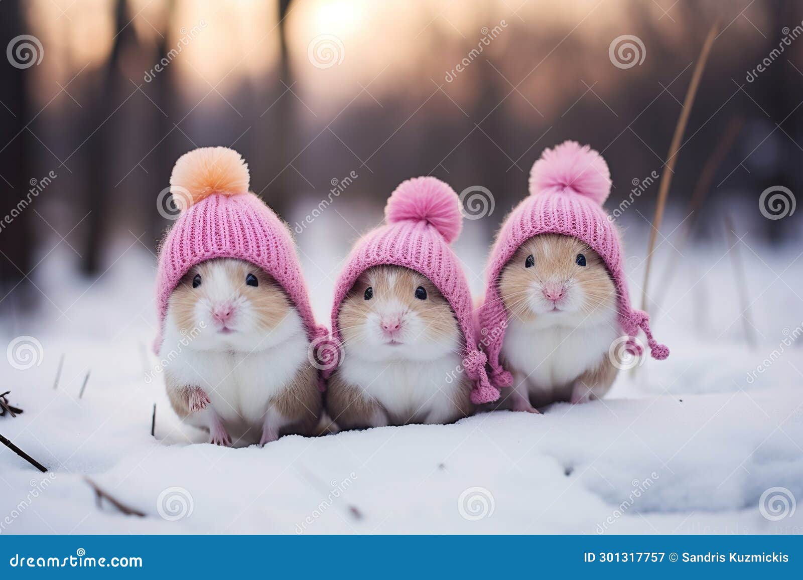 Cute Animals Wearing Winter Hats. Generative AI Stock Illustration ...