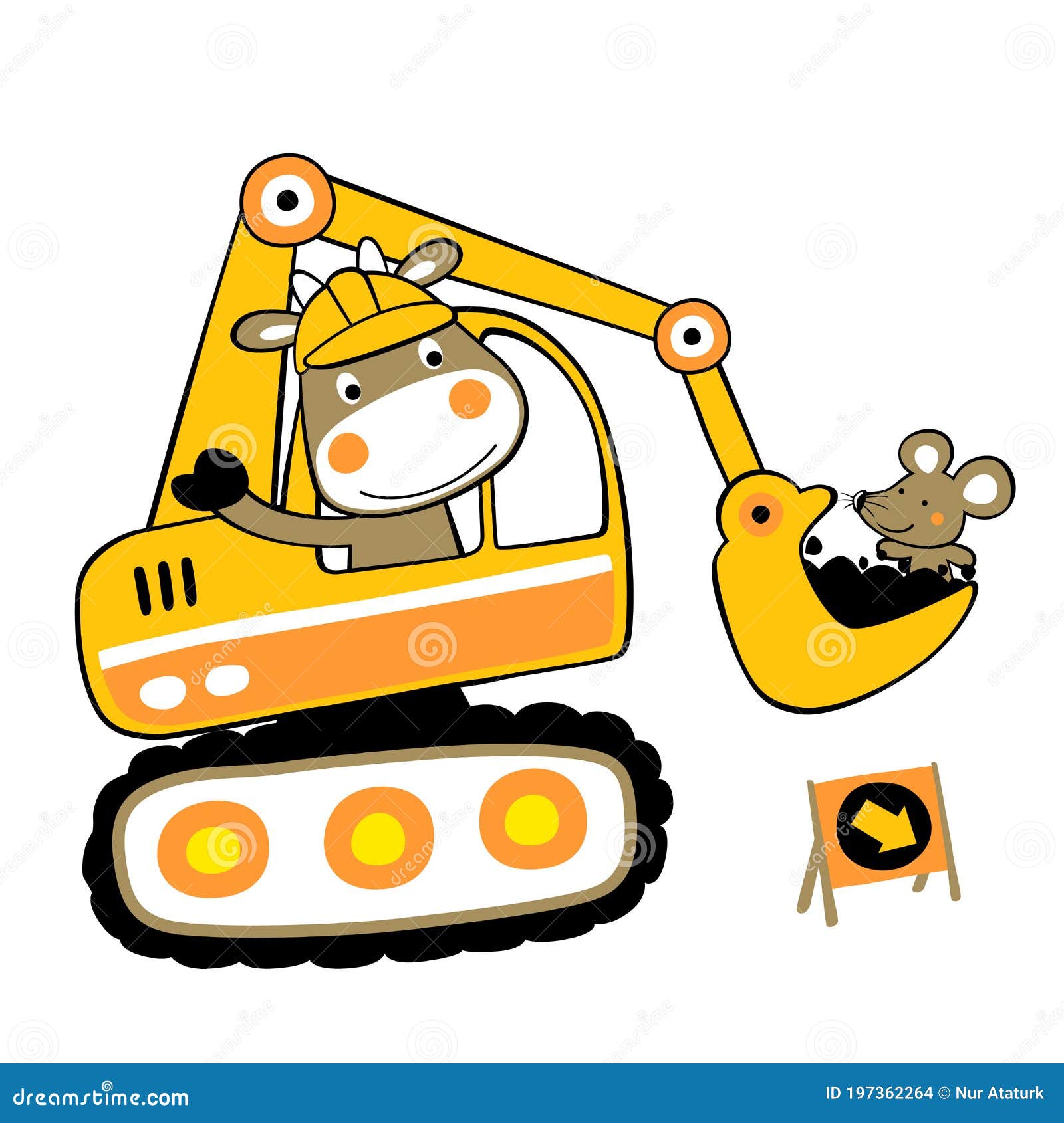 Vector Cartoon of Digger with Funny Animals Stock Vector - Illustration ...