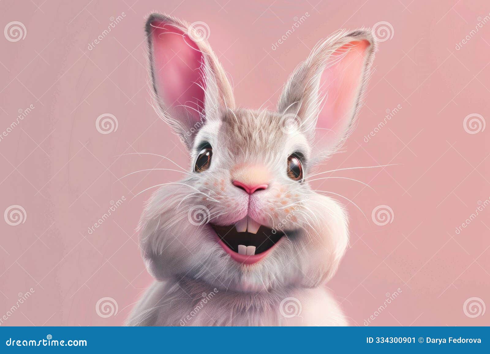Cute Animated Bunny With Big Ears And Happy Expression On Pink ...