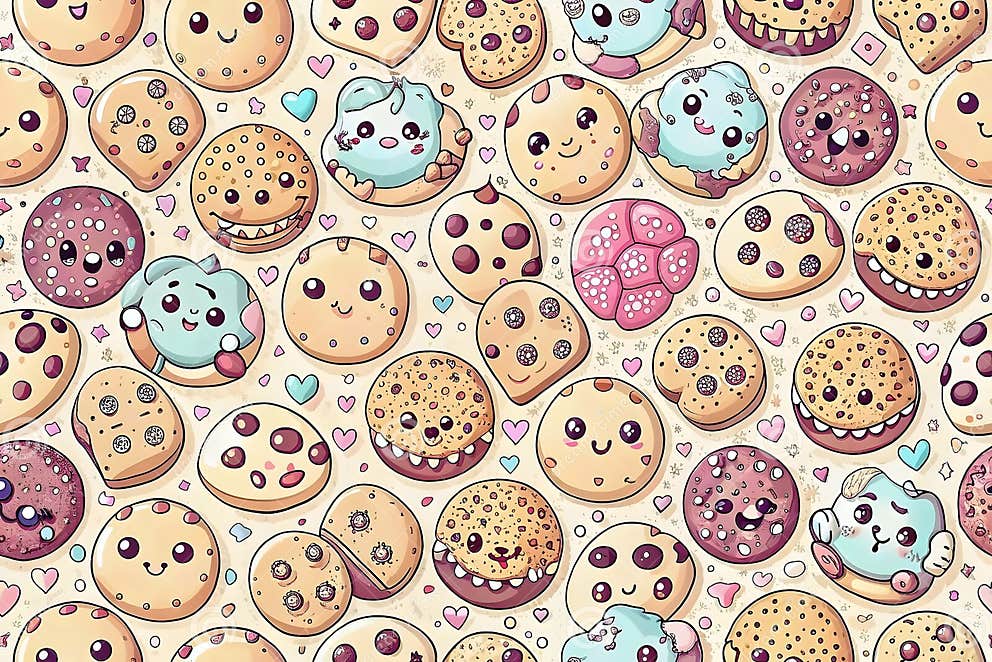 Cute Animated Desserts Pattern Stock Illustration - Illustration of ...