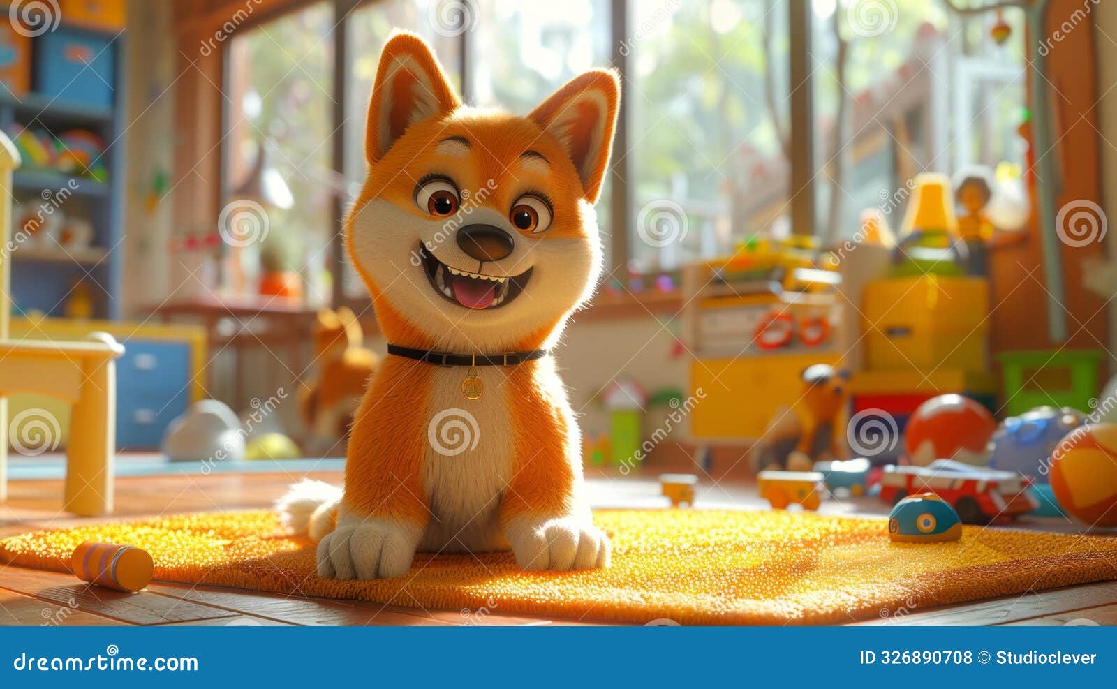 Cute Animated Dog in a Playful Room - Generative Ai Stock Illustration ...