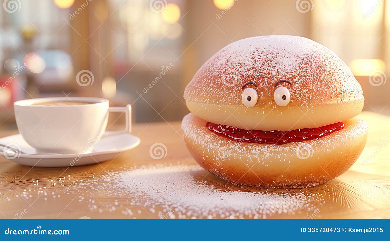 Cute Animated Pastry with Eyes on a Pink Background. Stock Illustration ...