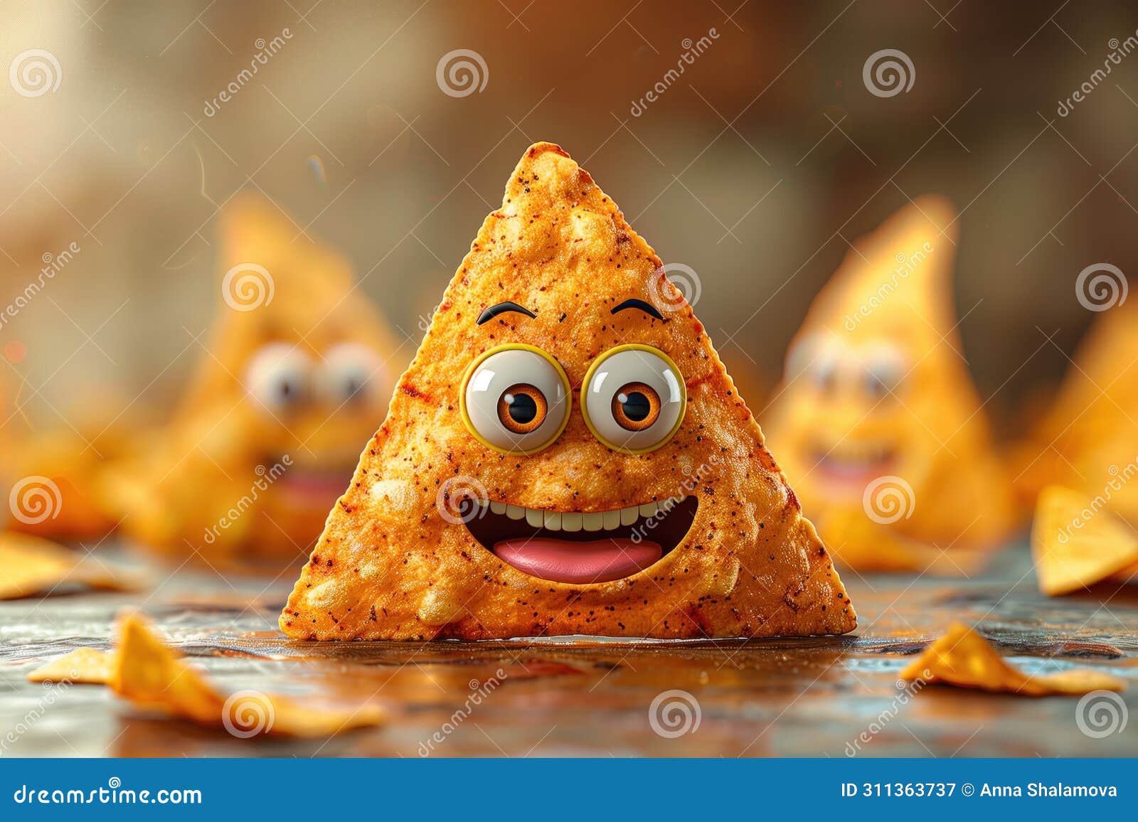Cute Animated Tortilla Chip Character with a Big Smile on a Table ...