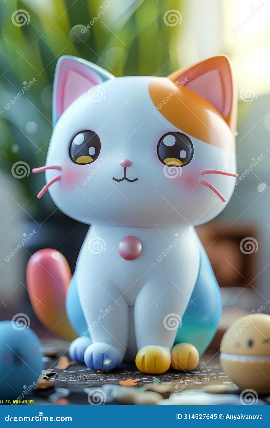 Cute Animated White Kitten with Ginger Spots, Large Eyes, and a Playful ...
